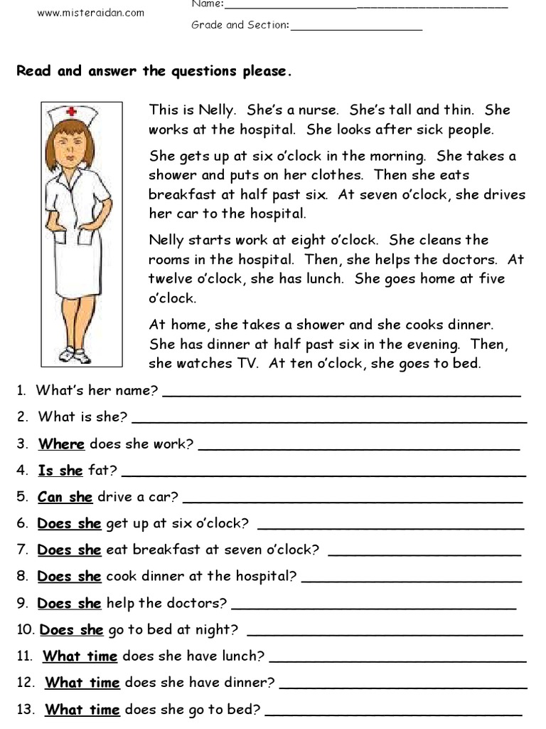 nelly-the-nurse-reading-comprehension-reading-comprehension-exercises ...