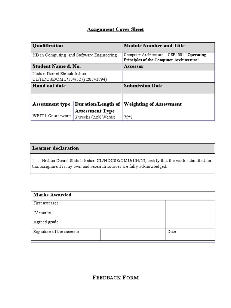 Assignment Cover Sheet Qualification Module Number and Title | PDF ...