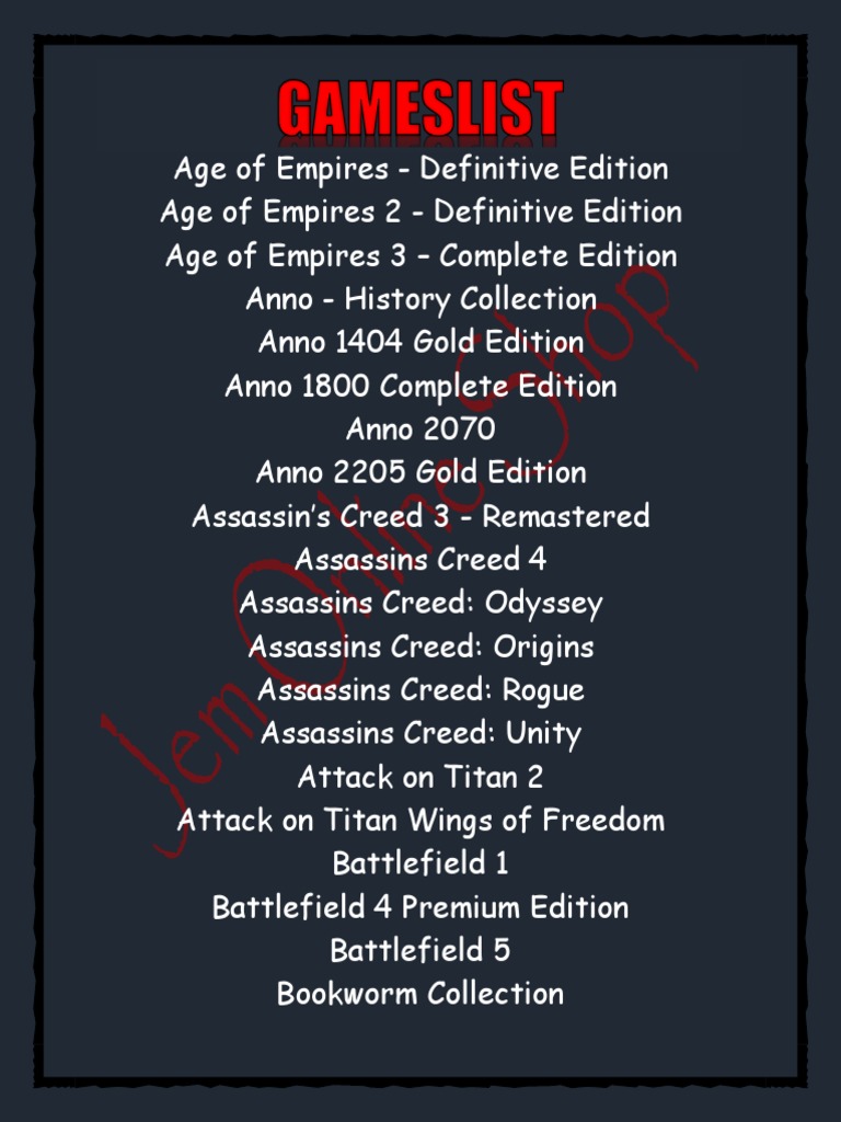 List Games | Download Free PDF | Resident Evil | Video Game Franchises