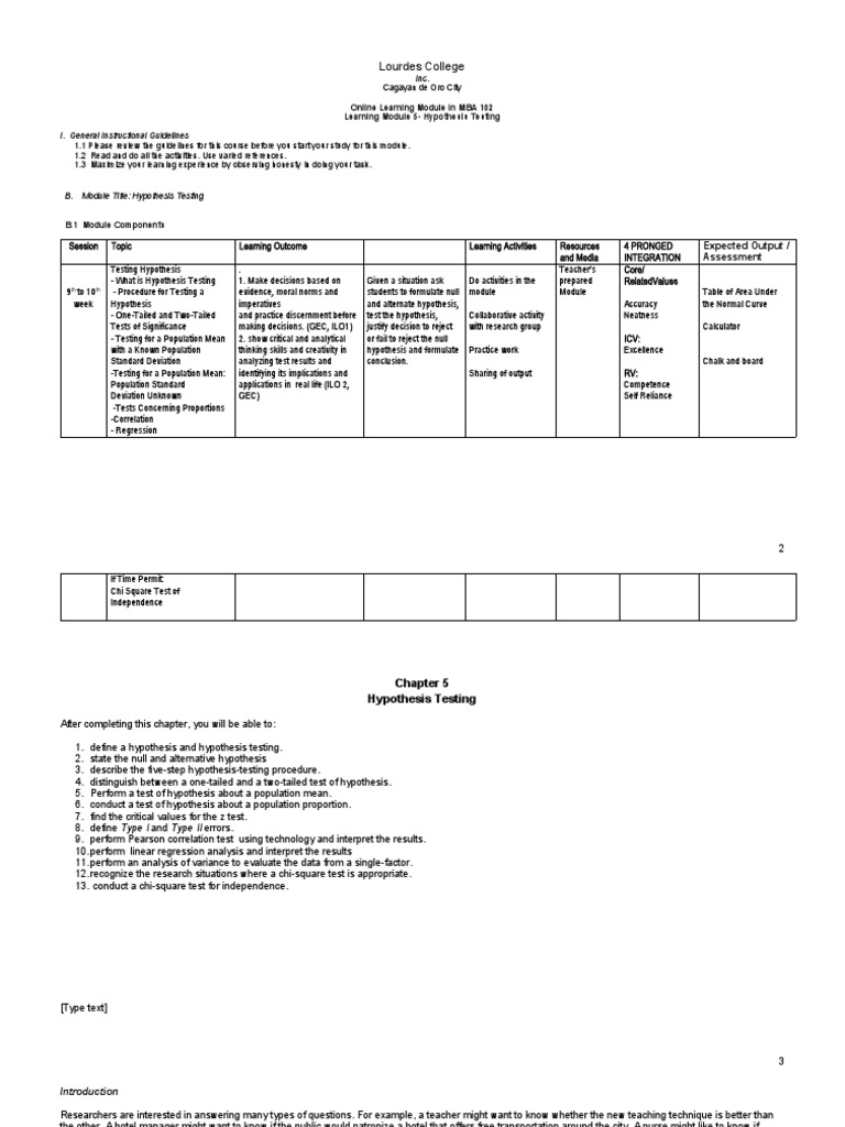 Learning Module 5 Hypothesis Testing With Answer Pdf P Value