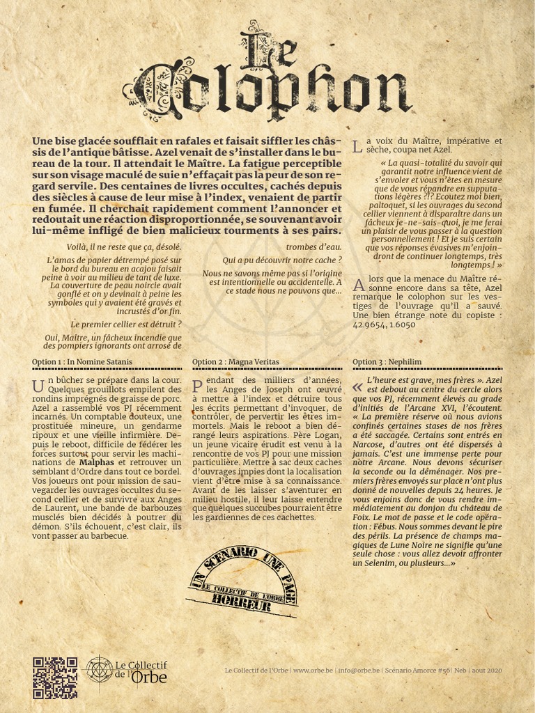 Le Collectif de L Orbe - Scenario Une Page - Le Colophon - Le Sup HD | PDF