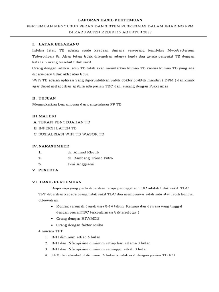 Laporan Hasil Pertemuan PP TB | PDF
