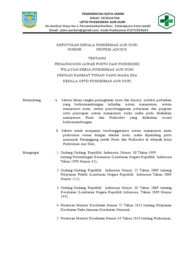 SK PJ Pustu Dan Poskesdes | PDF