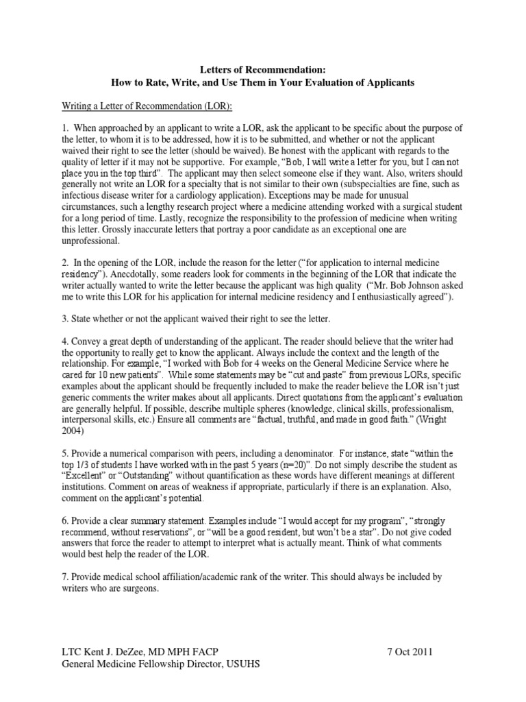 How to Rate, Write, and Use Letters of Recommendation | PDF | Residency ...