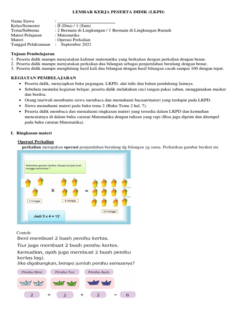 LKPD Matematika Kelas 2. T2 ST1 | PDF