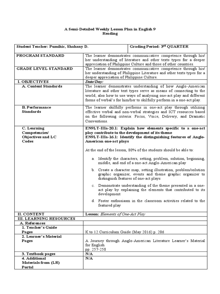 Semi-Detailed Lesson Plan in Reading | PDF | Lesson Plan | Learning