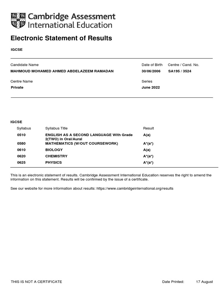 Electronic Statements of Results For June 2022 | PDF | Educational Assessment And Evaluation ...