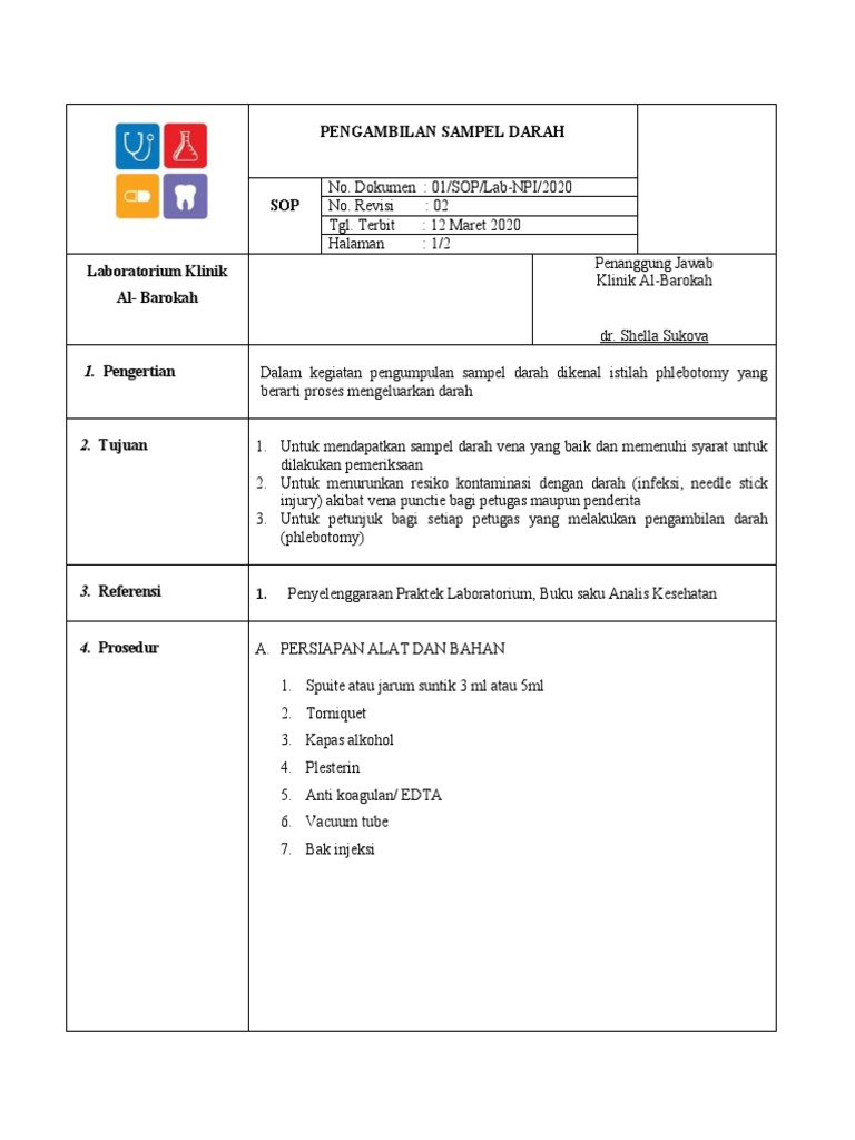 Sop Pengambilan Sampel Darah | PDF