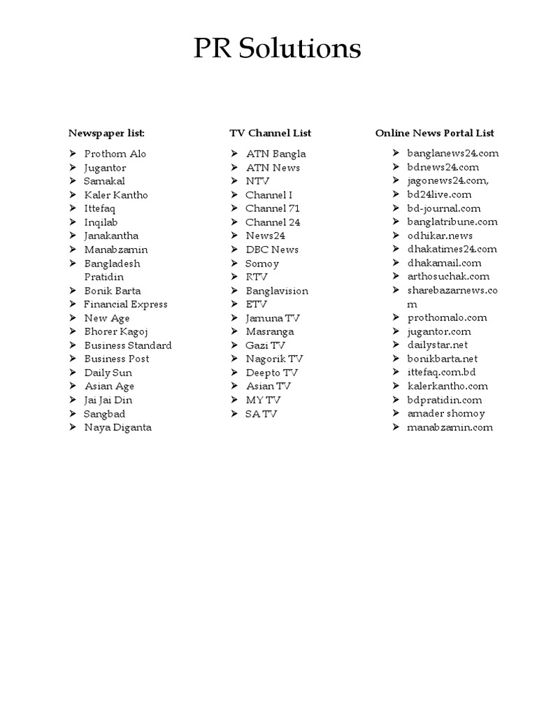 List of Newspapers & Online Portal | PDF