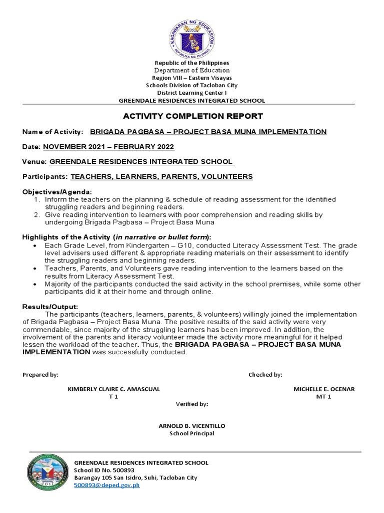 Acr - Brigada Pagbasa Implementation | PDF | Literacy | Learning