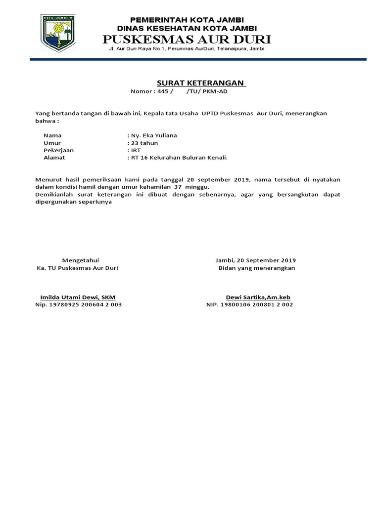 SURAT KETERANGAN CUTI MELAHIRKAN An Novi | PDF