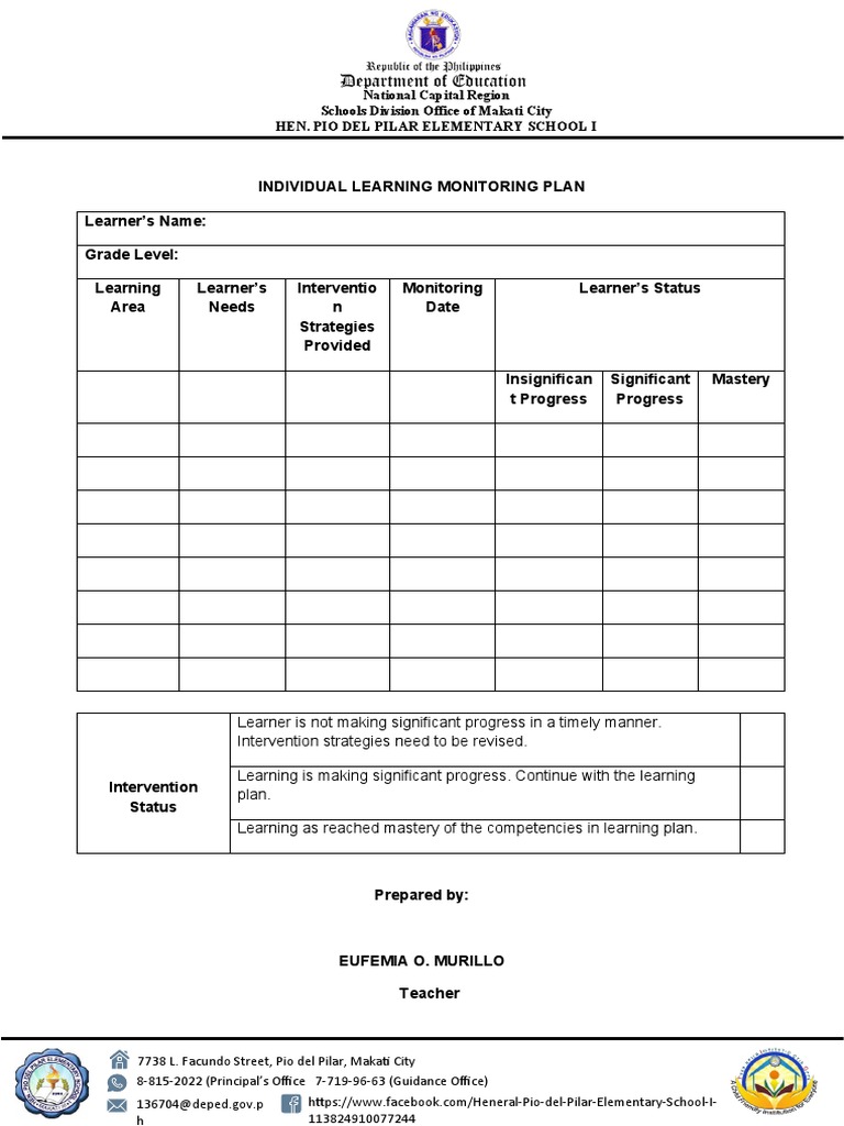 Individual Learning Monitoring Plan | PDF
