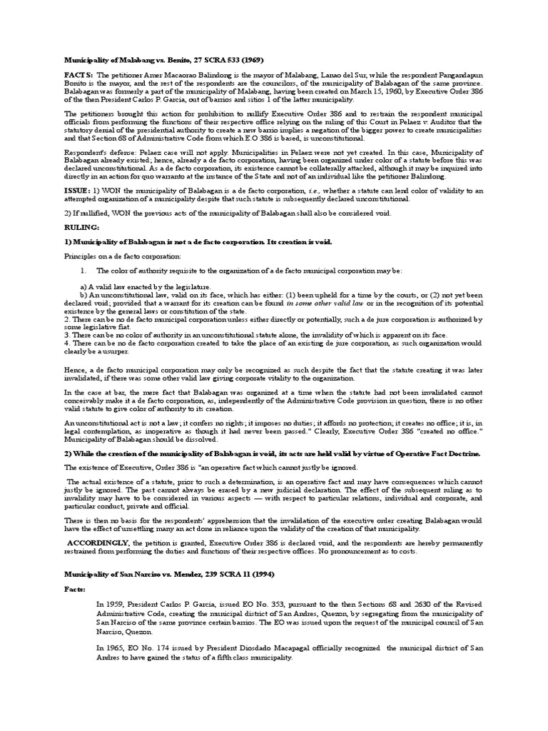 Municipality Cases | PDF | Executive Order | Nullification (U.S ...