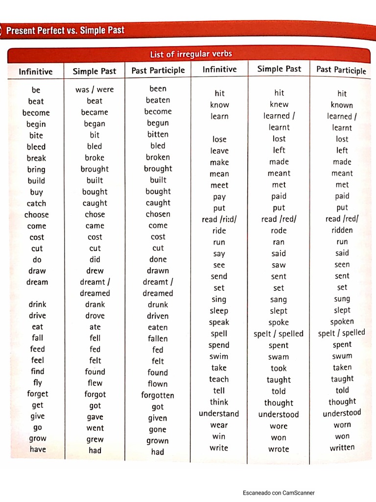 Present Perfect. Verb List | PDF