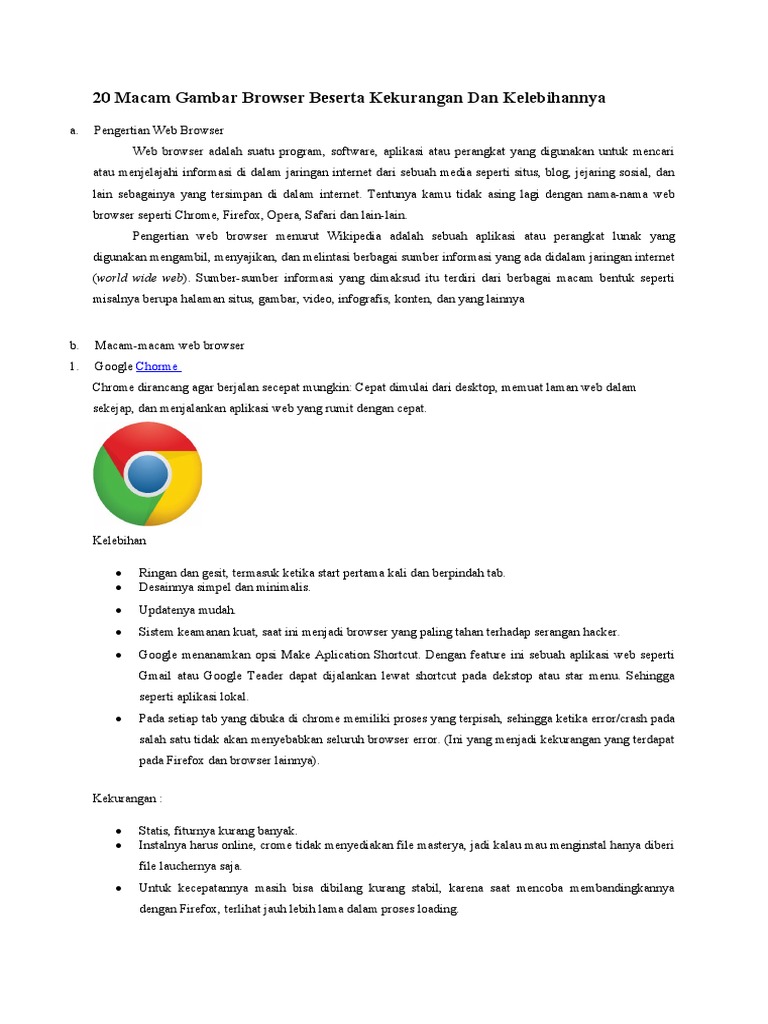 20 Macam Gambar Browser Beserta Kekurangan Dan Kelebihannya | PDF