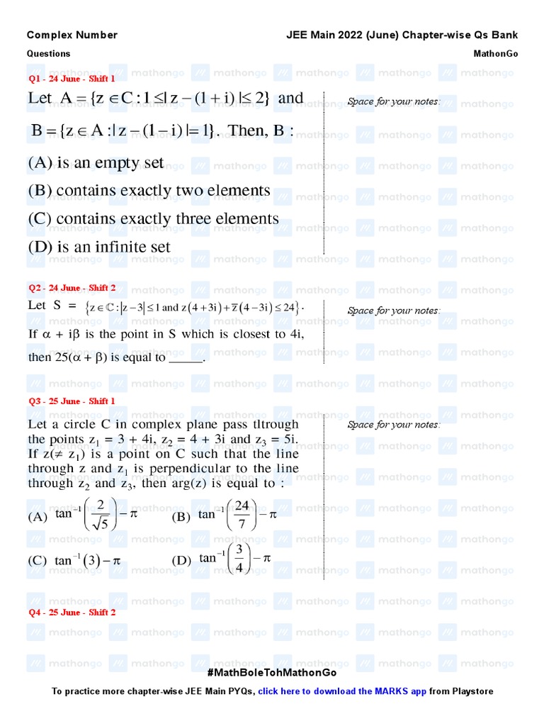 JEE Main 2022 Complex Numbers | PDF