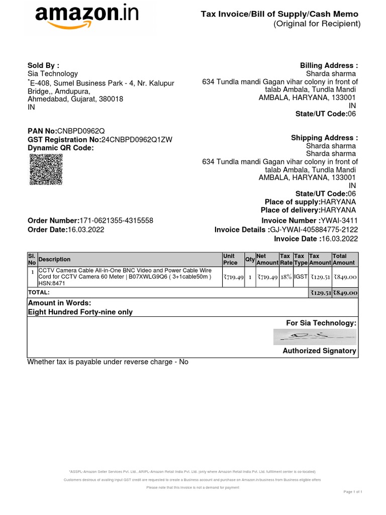 Tax Invoice/Bill of Supply/Cash Memo: (Original For Recipient ...