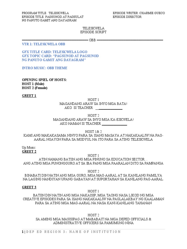 Telescript Grade4-Filipino Quarter1 Module17 Charmie-Gueco | PDF