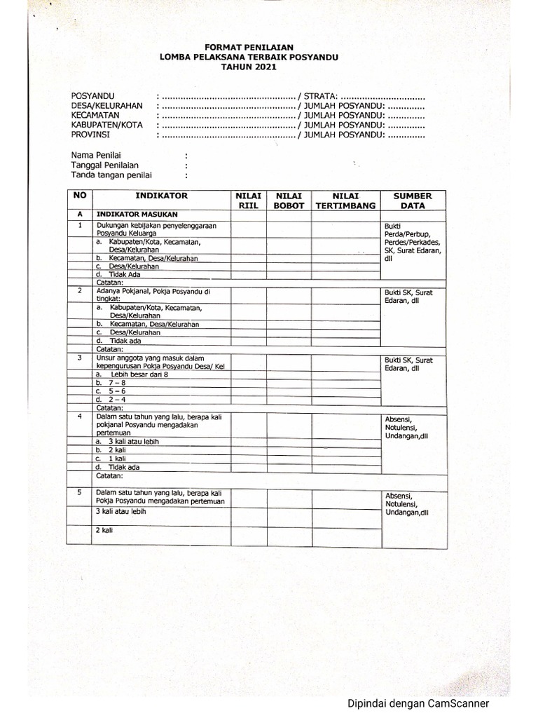 Format Penilaian Lomba Pelaksana Terbaik Posyandu Tahun 2021 | PDF