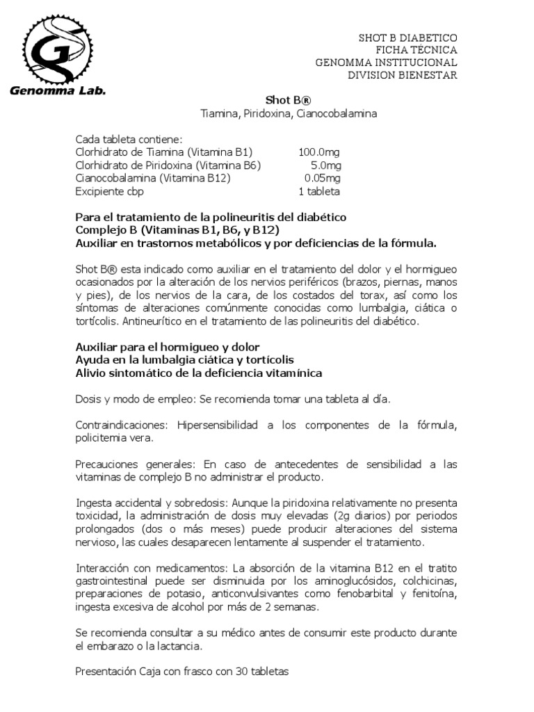 Genomma Lab Shot B Diabetico Ficha Tecnica | Descargar gratis PDF ...
