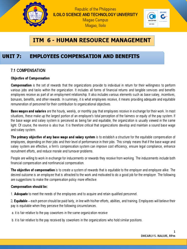 UNIT 7 Compensation and Benefits | PDF | Cost Of Living | Compensation And Benefits