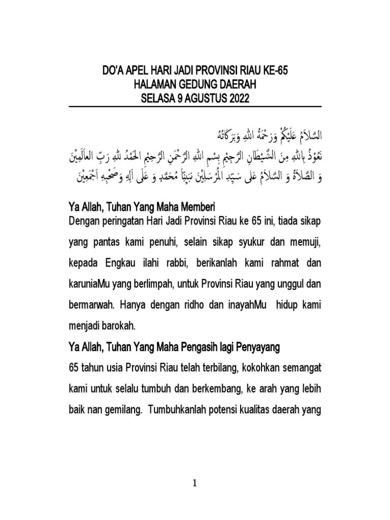 Doa Hut Riau 65 | PDF