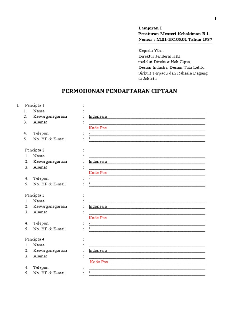 Permohonan Pendaftaran Hak Cipta Video Animasi | PDF