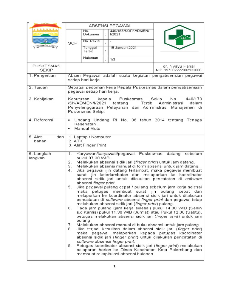 SOP Absensi Pegawai 2021 | PDF