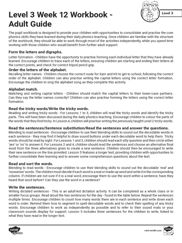 Level 3 Week 12 Workbook - Adult Guide | PDF | Phonics | Applied ...