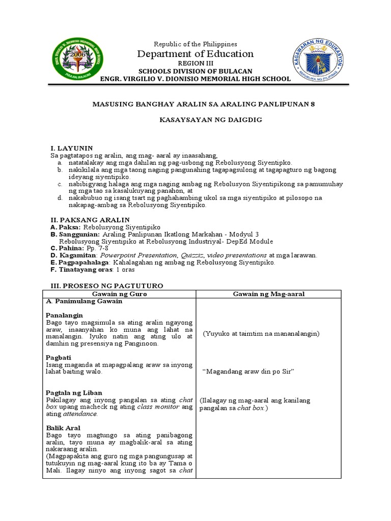 Lesson Plan - Rebolusyong Siyentipiko | PDF