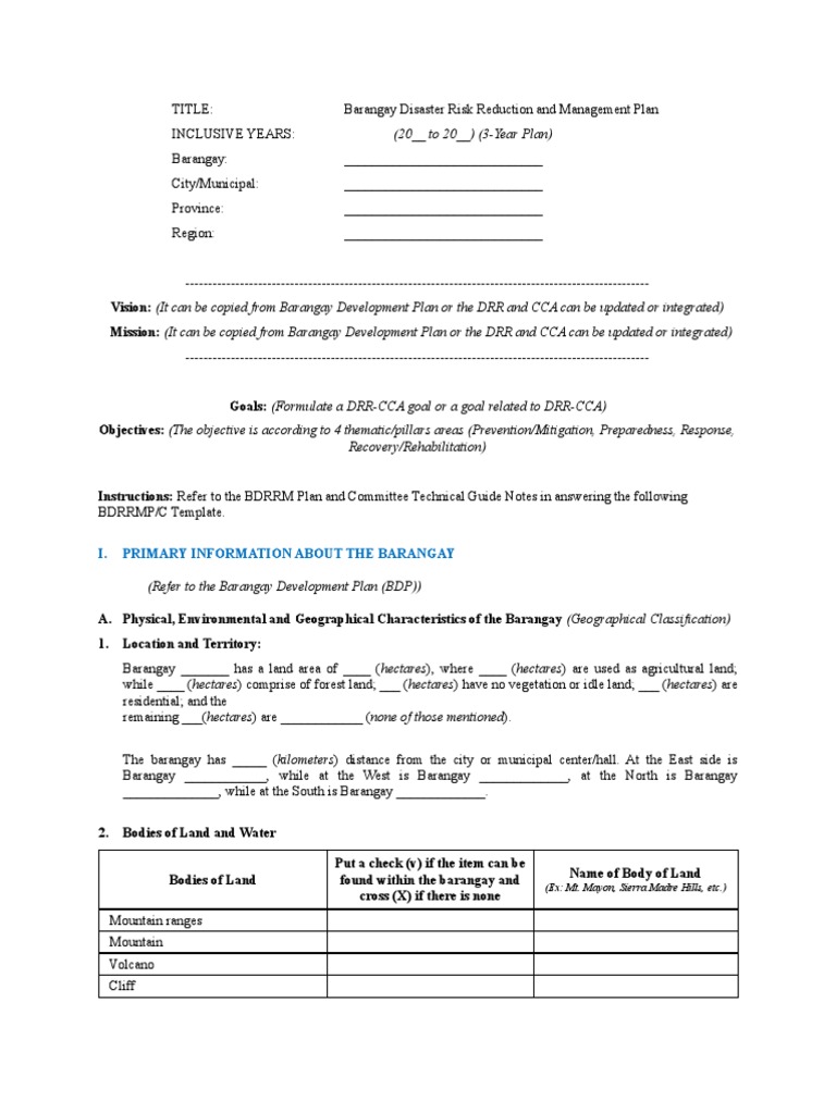 Barangay Disaster Risk Management Plan | PDF | Toilet | Hazards