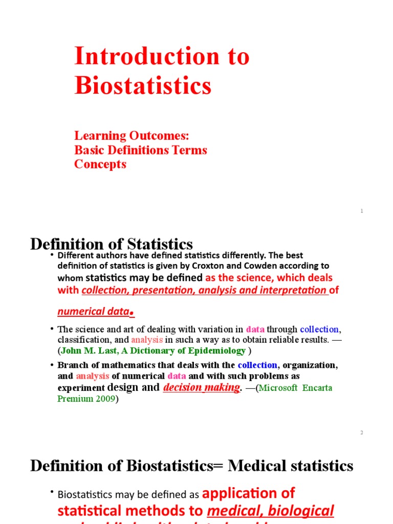 Lec 01 Introduction To Biostatistics | PDF | Statistics | Biostatistics Lec 01 Introduction To Biostatistics | PDF | Statistics | Biostatistics