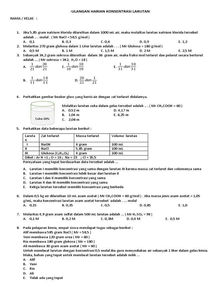 Ulangan Harian Konsentrasi Larutan | PDF | Sains & Matematika
