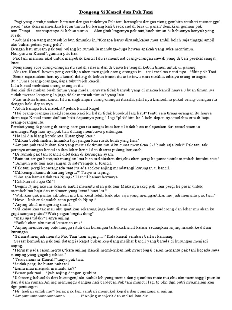 Dongeng Si Kancil Dan Pak Tani | PDF | Griya & Taman | Fiksi Misteri, Thriller, & Kejahatan