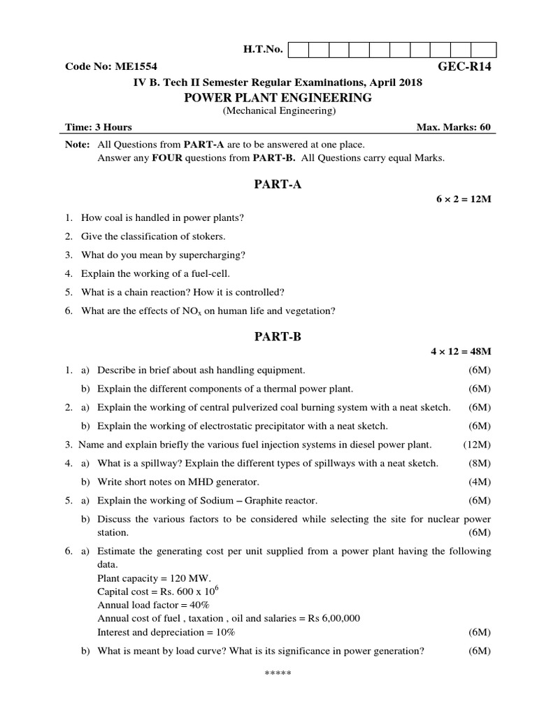 GEC-R14 Power Plant Engineering: H.T.No. Code No: ME1554 IV B. Tech II ...