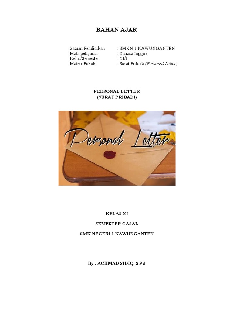 Materi Personal Letter Bahan Ajar Fix | PDF