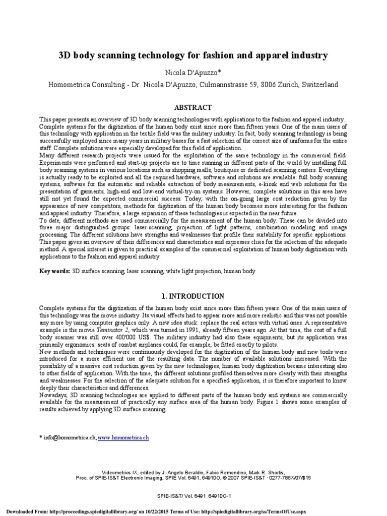 3D Body Scanning Technology For Fashion and Apparel Industry | PDF ...