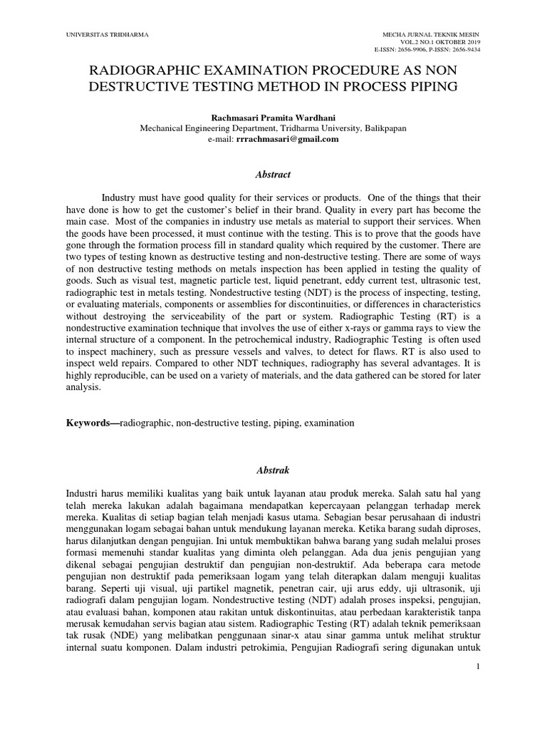 Radiographic Examination Procedure As Non Destructive Testing Method in ...