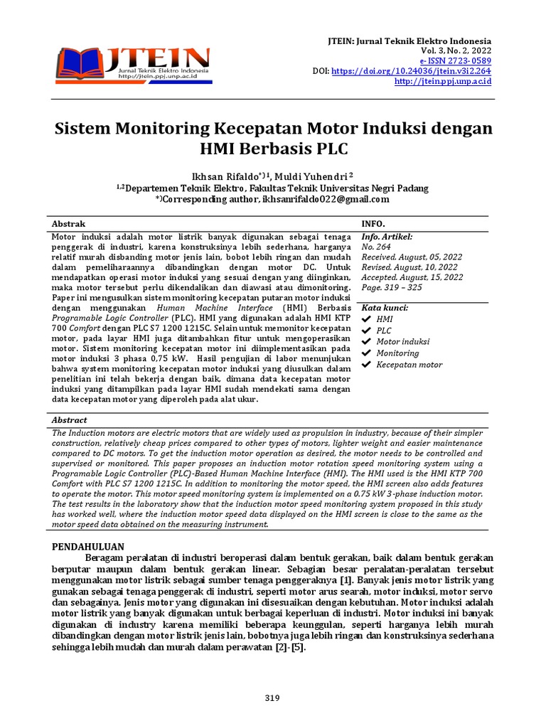 Sistem Monitoring Kecepatan Motor Induksi Dengan HMI Berbasis PLC | PDF