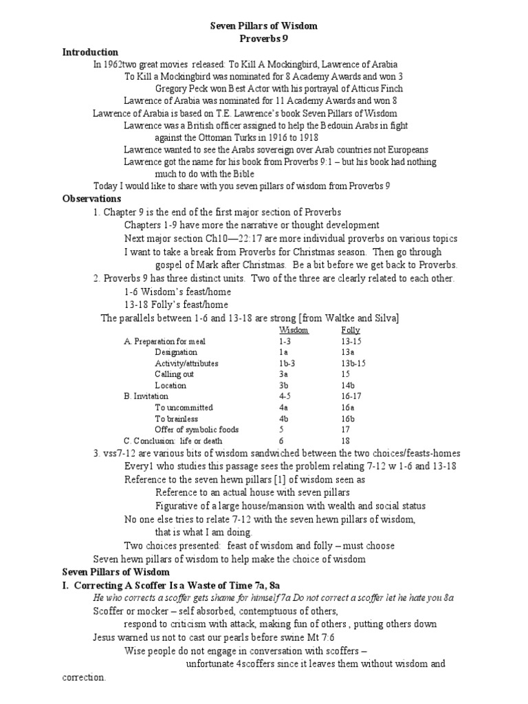 Seven Pillars Of Wisdom Pdf Book Of Proverbs Wisdom