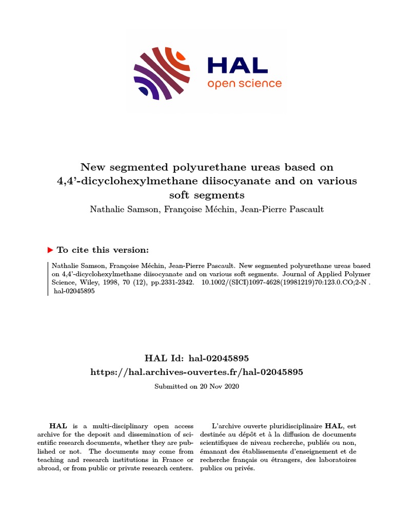 New Segmented Polyurethane Ureas Based On 4,4'-Dicyclohexylmethane ...