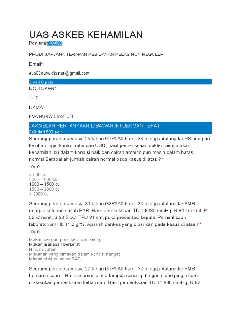 Uas Askeb Kehamilan | PDF | Pengembangan Diri | Sains & Matematika