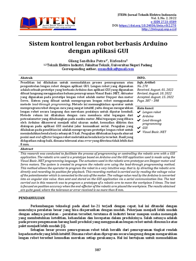 Sistem Kontrol Lengan Robot Berbasis Arduino Dengan Aplikasi GUI | PDF