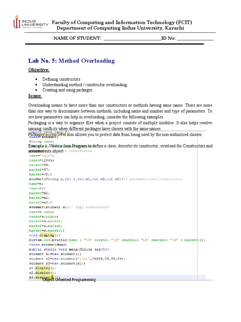 Lab No. 5:: Method Overloading | PDF | Method (Computer Programming) | Programming