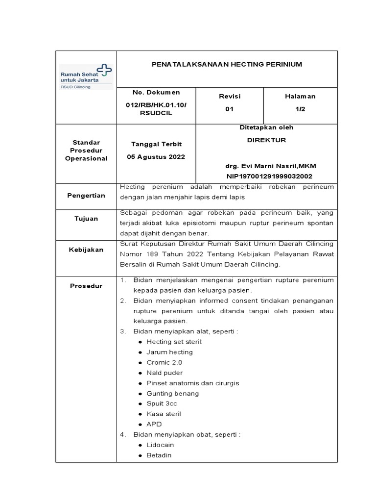 012 Sop Penatalaksanaan Hecting Perinium | PDF
