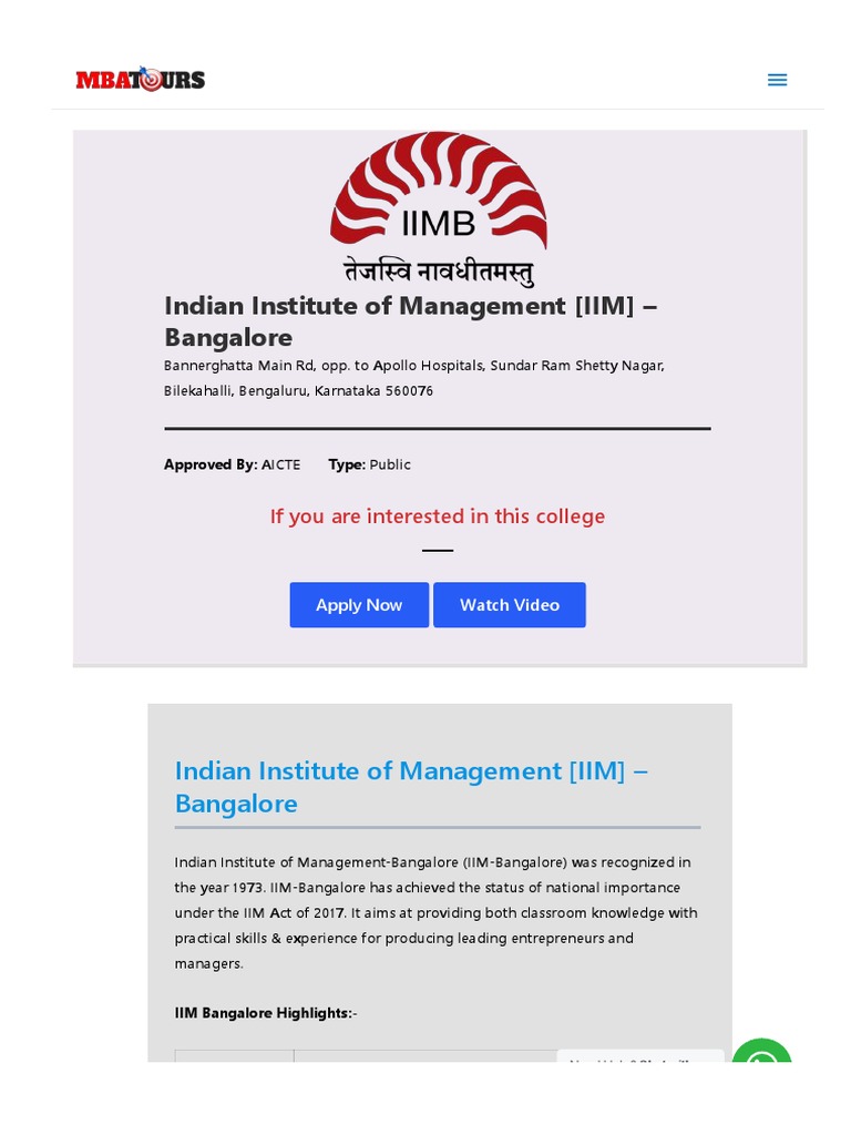 IIM Bangalore Executive MBA | PDF | Master Of Business Administration | University And College ...
