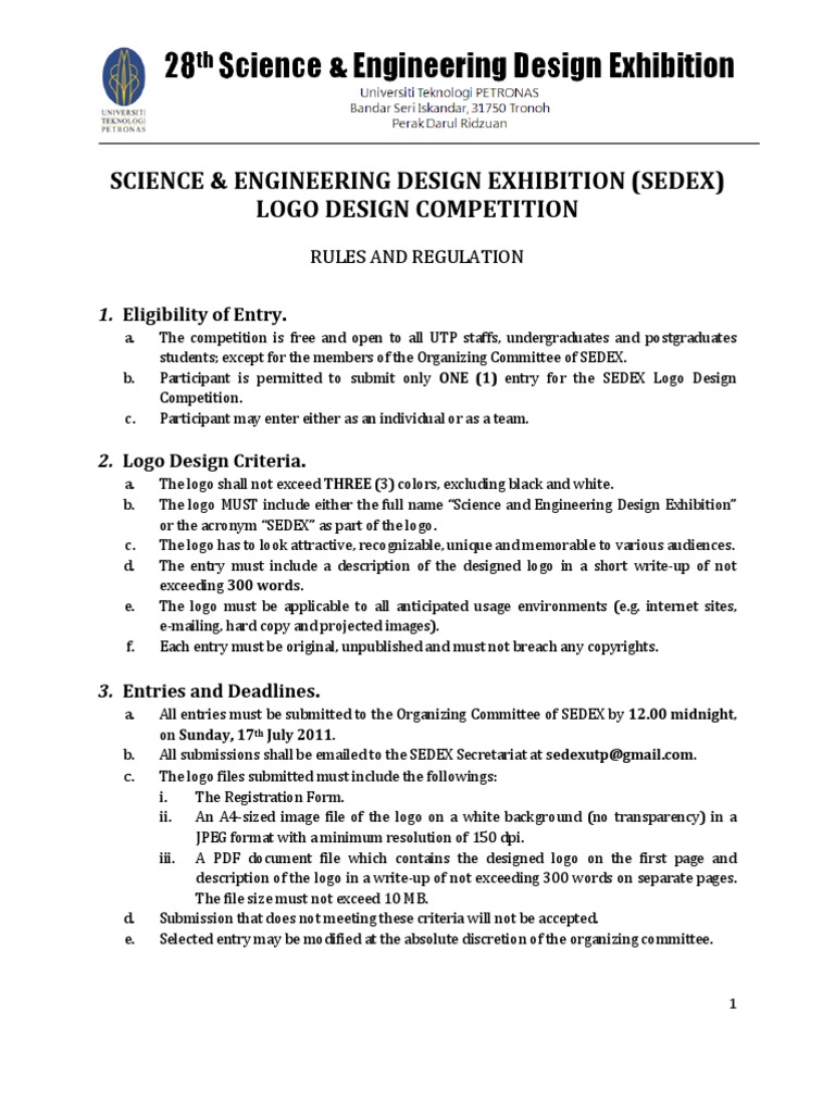 UTP SEDEX28 Logo Competition Rules and Regulation | PDF | Logos | Business