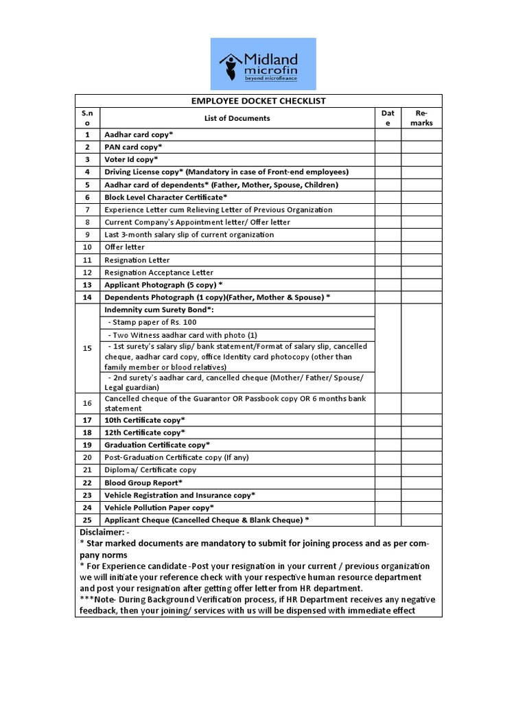 Document Checklist | PDF