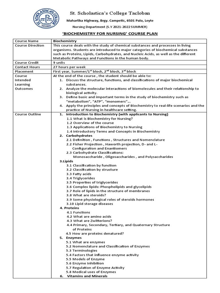 1st sem 2022 Syllabus (1) | PDF | Metabolism | Biochemistry