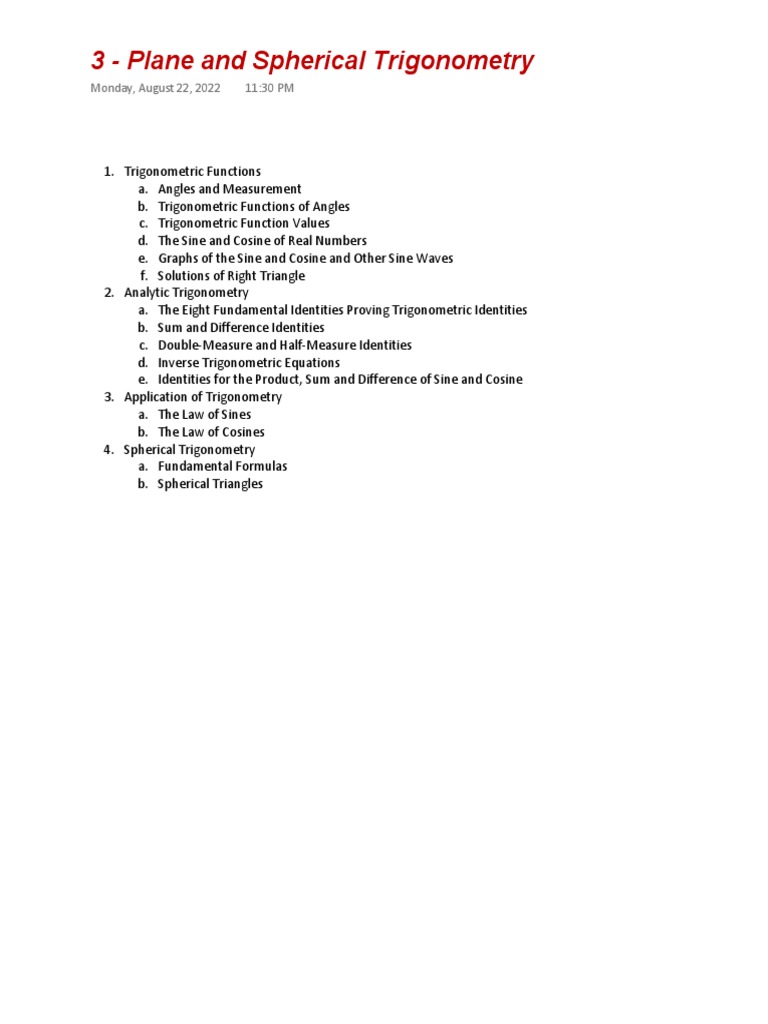 3 - Plane and Spherical Trigonometry | PDF | Teaching Methods ...